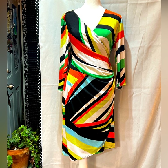 MSK | Dresses | Msk Women Multicolored Stripe Stretch Sheath Faux Wrap ...